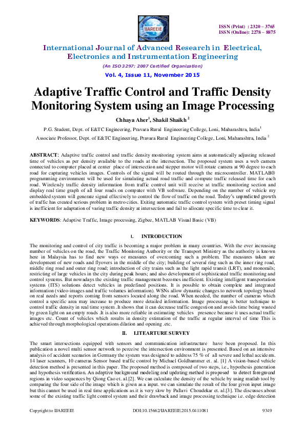 (PDF) Adaptive Traffic Control and Traffic Density Monitoring System using an Image Processing