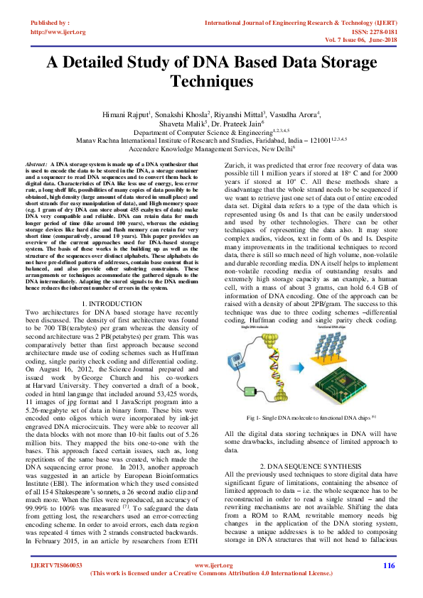 (PDF) A Detailed Study of DNA Based Data Storage Techniques