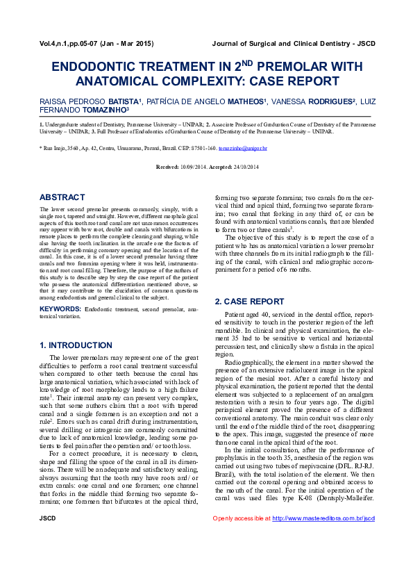 (PDF) Endodontic Treatment in 2 ND Premolar with Anatomical Complexity ...