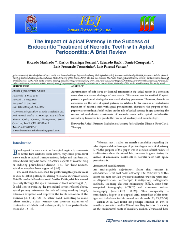 (PDF) The Impact of Apical Patency in the Success of Endodontic ...