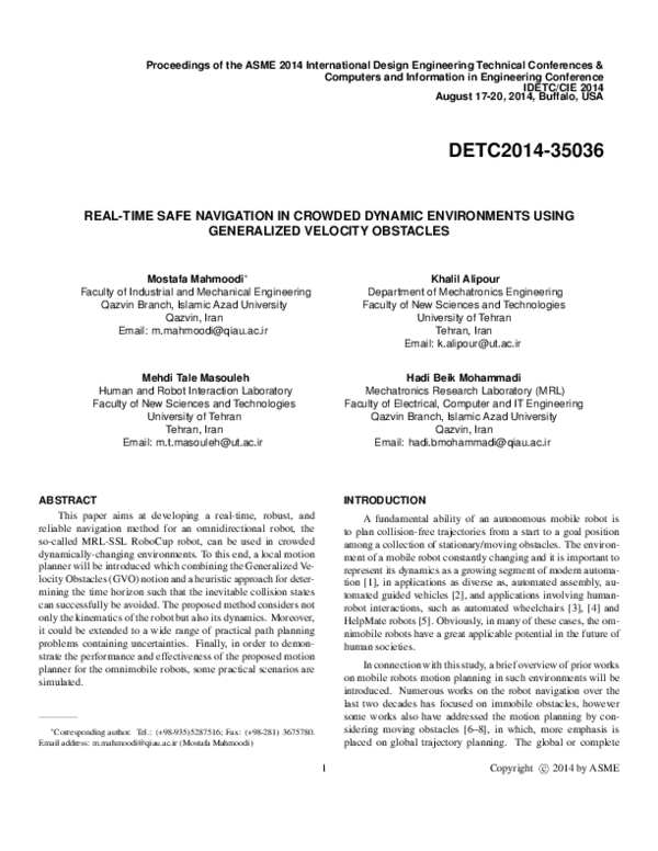 (PDF) DETC2014-35036 REAL-TIME SAFE NAVIGATION IN CROWDED DYNAMIC ENVIRONMENTS USING GENERALIZED ...