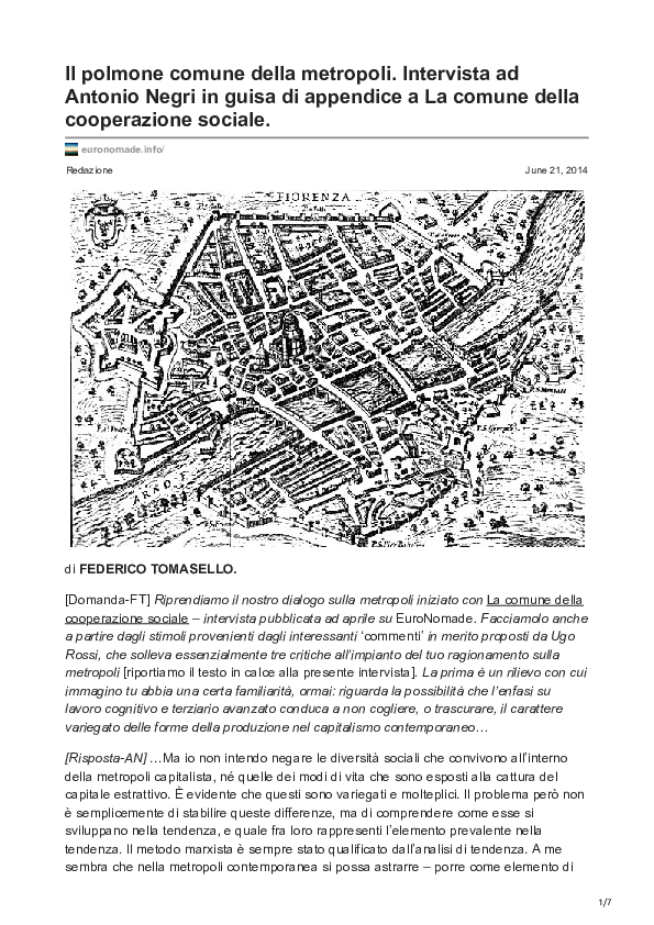 (PDF) exchange with Toni Negri on the metropolis, right to the city and ...