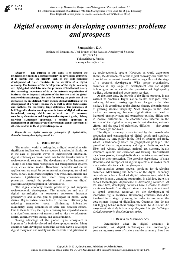(PDF) Digital economy in developing countries: problems and prospects