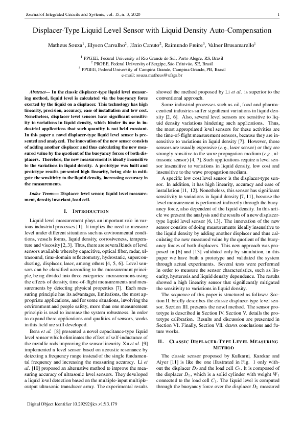 (PDF) Displacer-Type Liquid Level Sensor with Liquid Density Auto ...