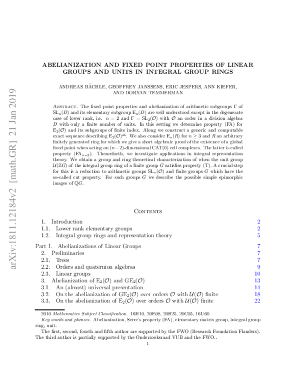 Pdf Abelianization And Fixed Point Properties Of Linear Groups And