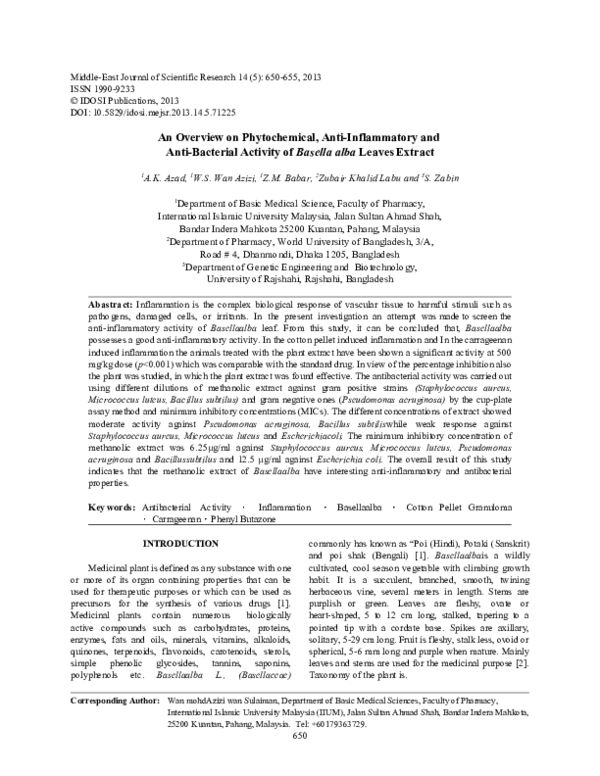 (PDF) An overview on phytochemical, anti-inflammatory and anti ...
