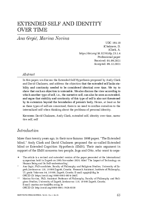 (PDF) Extended Self and Identity over Time