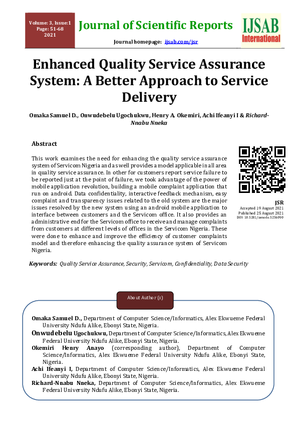(PDF) Enhanced Quality Service Assurance System: A Better Approach to ...