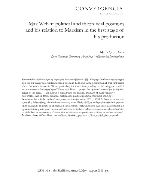 (PDF) Max Weber: political and theoretical positions and his relation ...