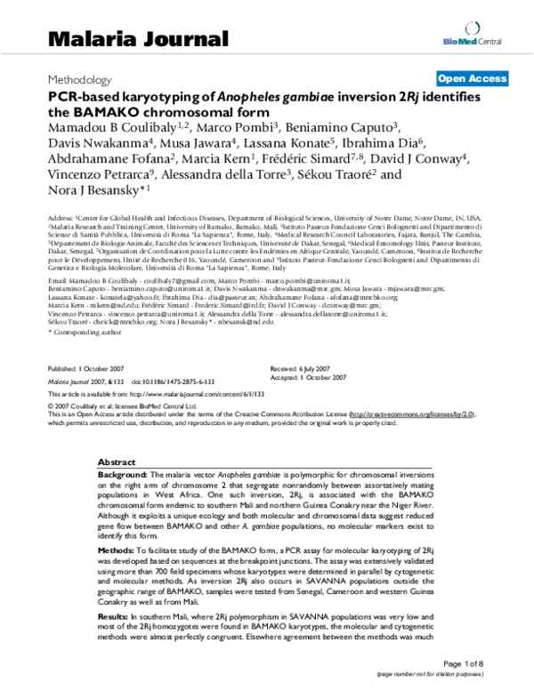 (PDF) Malaria Journal BioMed Central Methodology