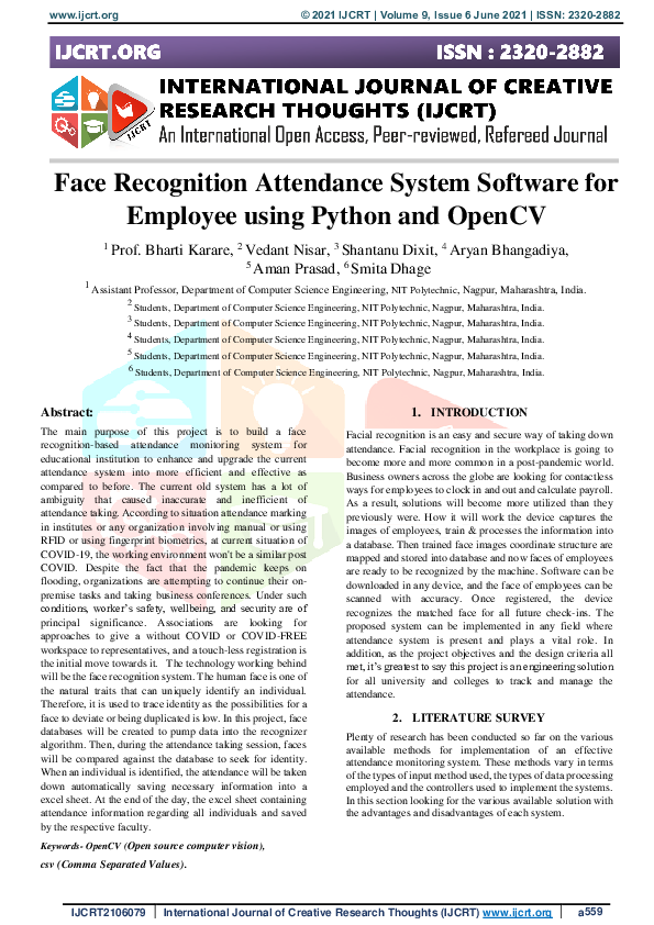 (PDF) Face Recognition Attendance System Software for Employee using ...