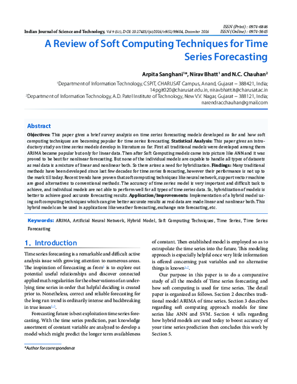 (PDF) A Review of Soft Computing Techniques for Time Series Forecasting