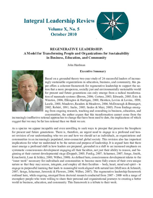 (PDF) REGENERATIVE LEADERSHIP: A Model for Transforming People and ...
