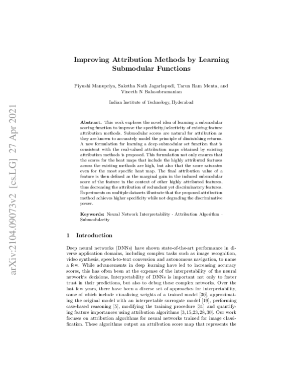 (PDF) Improving Attribution Methods by Learning Submodular Functions