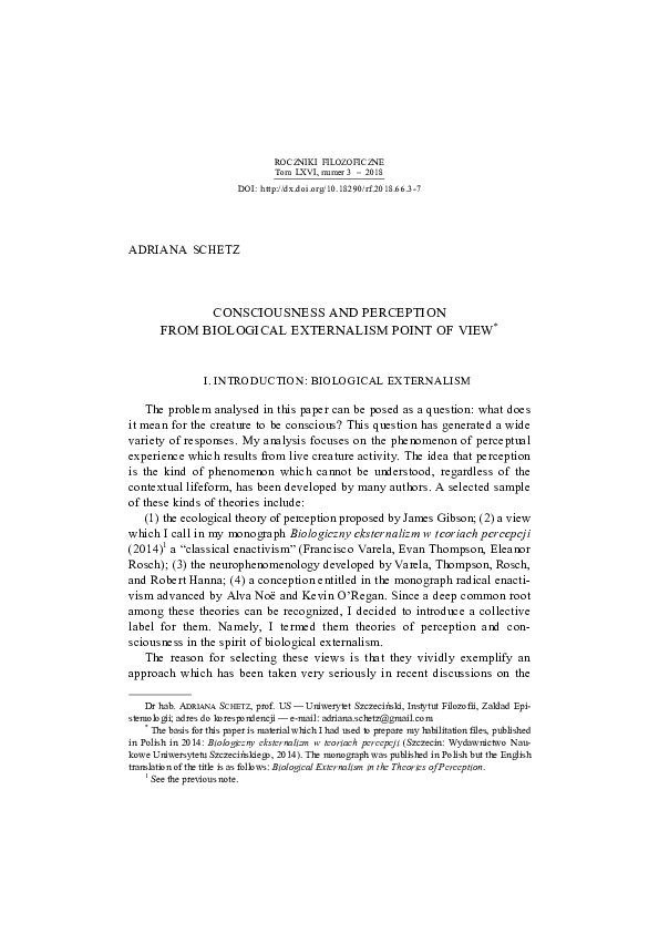 (PDF) Consciousness and Perception from Biological Externalism Point of ...
