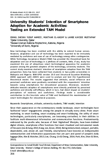 (PDF) University Students’ Intention of Smartphone Adoption for ...