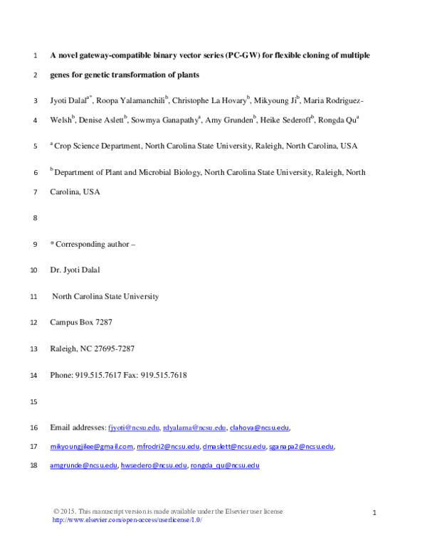 Pdf A Novel Gateway Compatible Binary Vector Series Pc Gw For Flexible Cloning Of Multiple