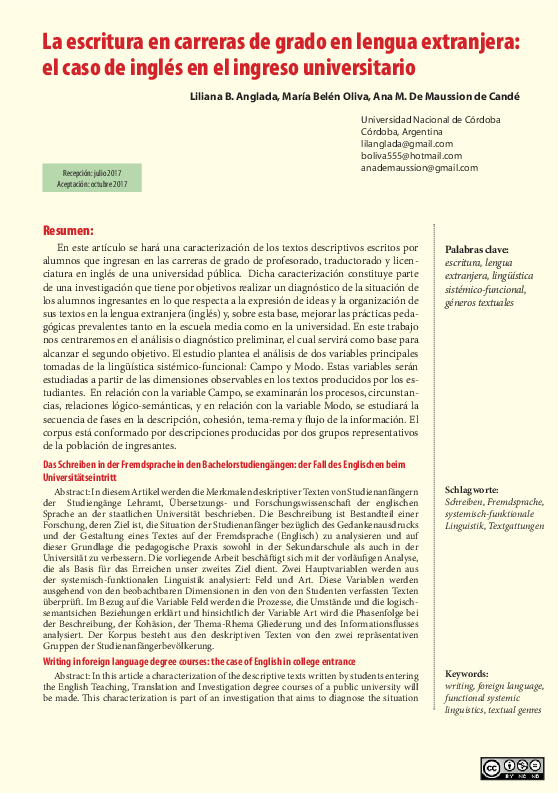 (PDF) La escritura en carreras de grado en lengua extranjera: el caso ...