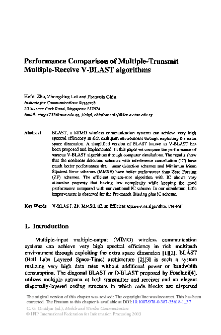 Pdf Performance Comparison Of Multiple Transmit Multiple Receive V Blast Algorithms