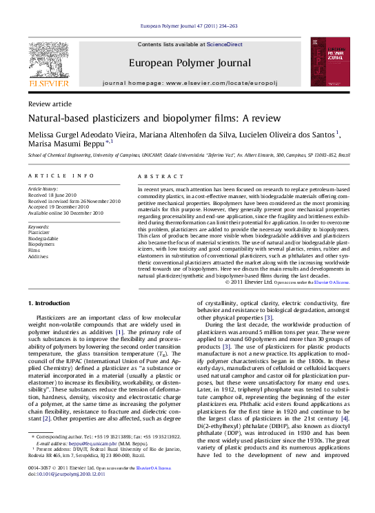 (PDF) Natural-based plasticizers and biopolymer films: A review
