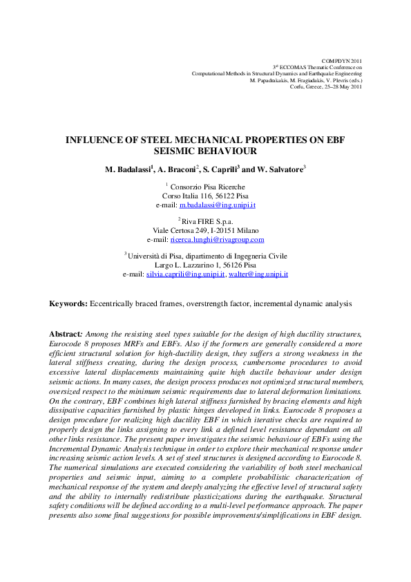 (PDF) Influence of steel mechanical properties on EBF seismic behaviour