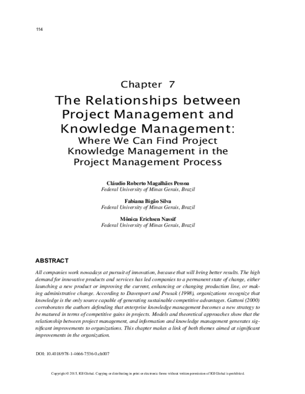 (PDF) The Relationships between Project Management and Knowledge Management