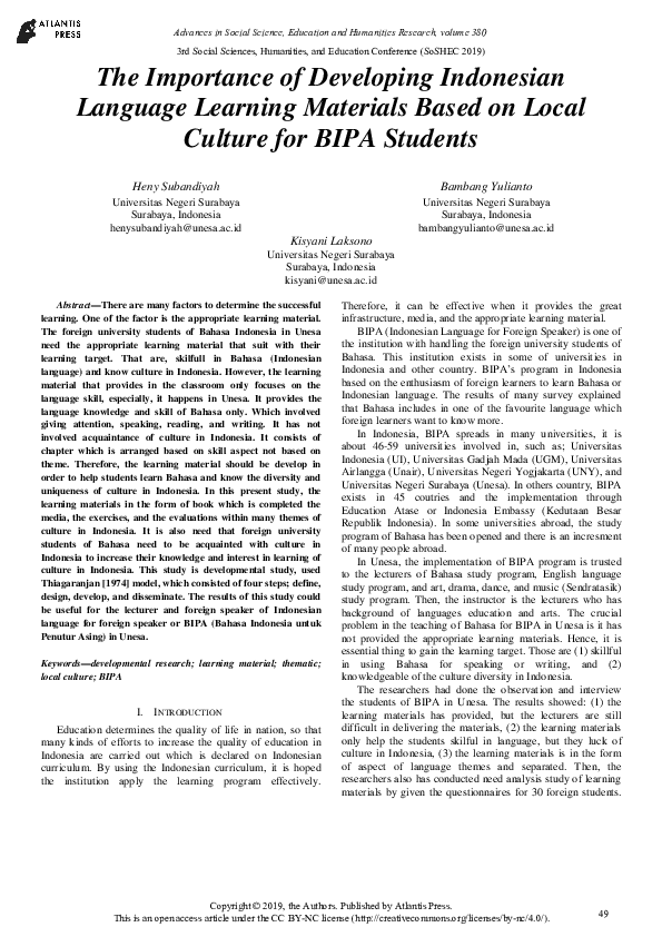 (PDF) The Importance of Developing Indonesian Language Learning ...