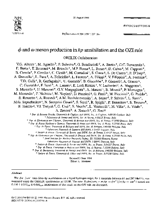 (PDF) φ and ω meson production in annihilation and the OZI rule