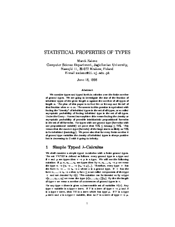 (PDF) Statistical Properties of Types