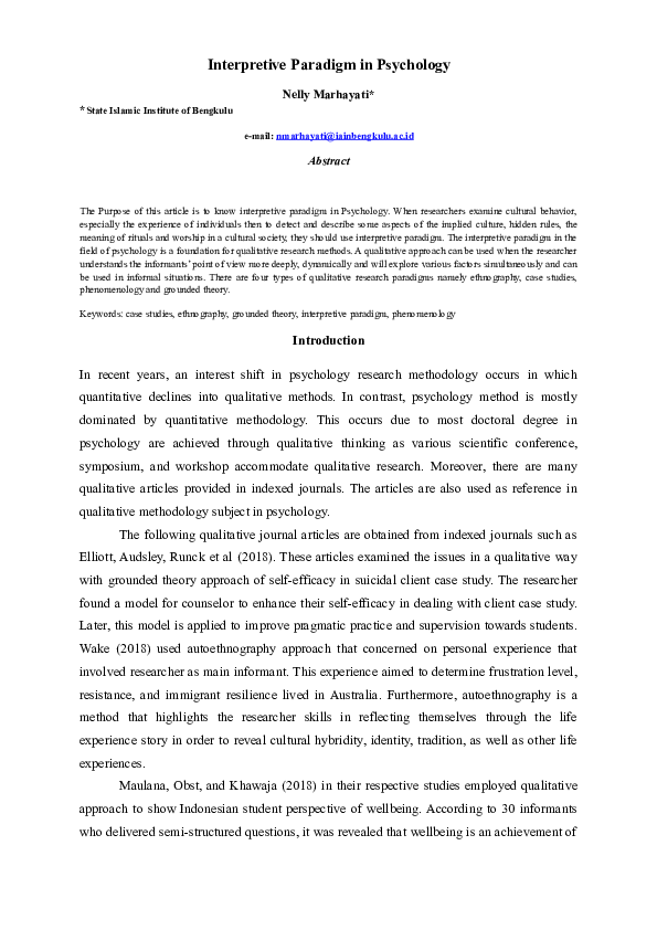 Interpretive Paradigm in Psychology