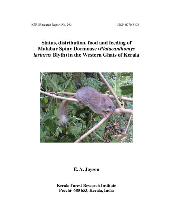 (PDF) Status, Distribution, food and feeding of Malabar spiny dormouse ...