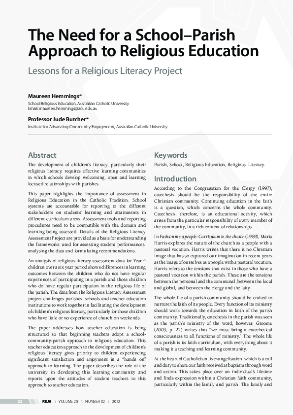 (PDF) The need for a school-parish approach to religious education ...