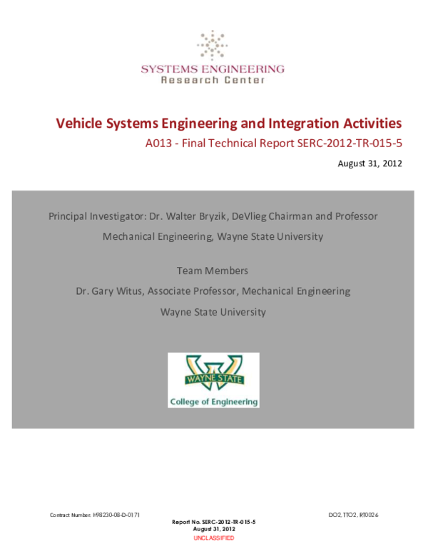 (PDF) Vehicle Systems Engineering and Integration Activities