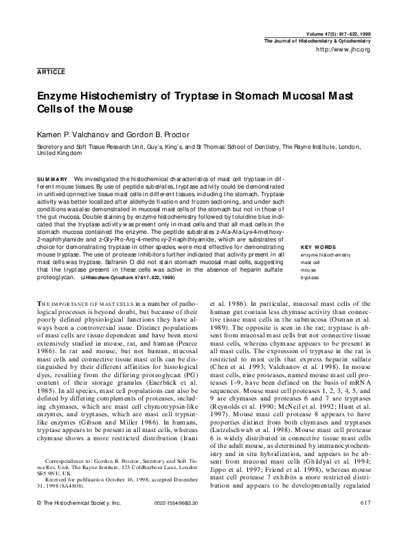 (PDF) Enzyme Histochemistry of Tryptase in Stomach Mucosal Mast Cells ...