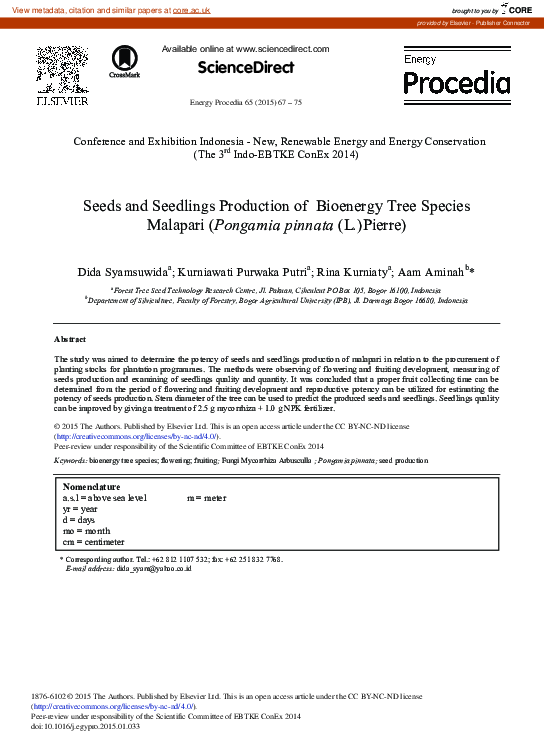 (PDF) Seeds and Seedlings Production of Bioenergy Tree Species Malapari ...