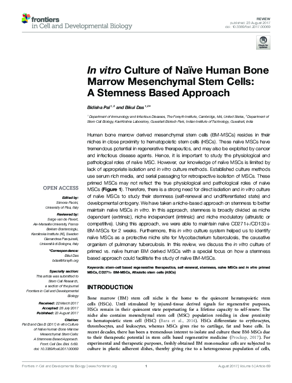 (PDF) In vitro Culture of Naïve Human Bone Marrow Mesenchymal Stem ...