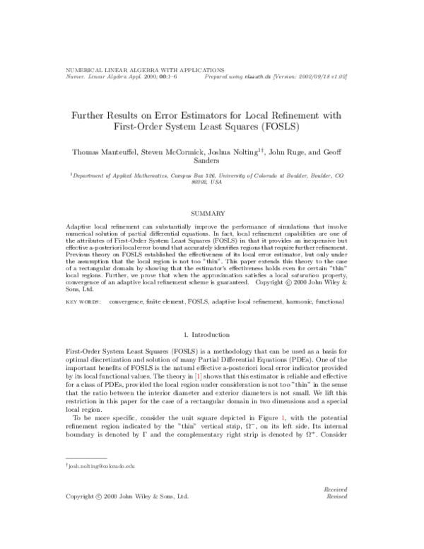 Pdf Further Results On Error Estimators For Local Refinement With First Order System Least