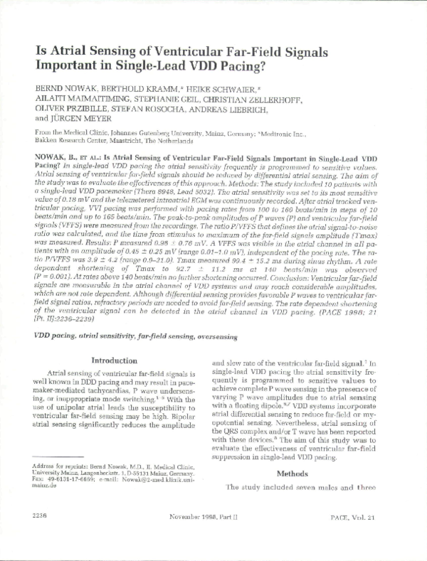 (PDF) Is Atrial Sensing of Ventricular Far-Field Signals Important in ...