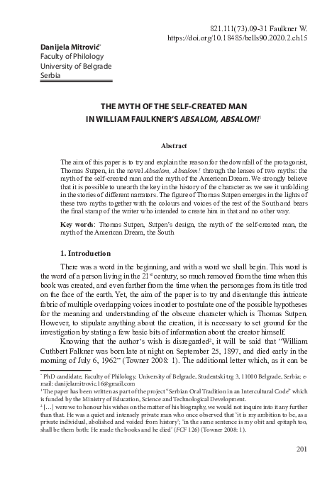 (PDF) The Myth of the Self-Created Man in William Faulkner’s Absalom ...