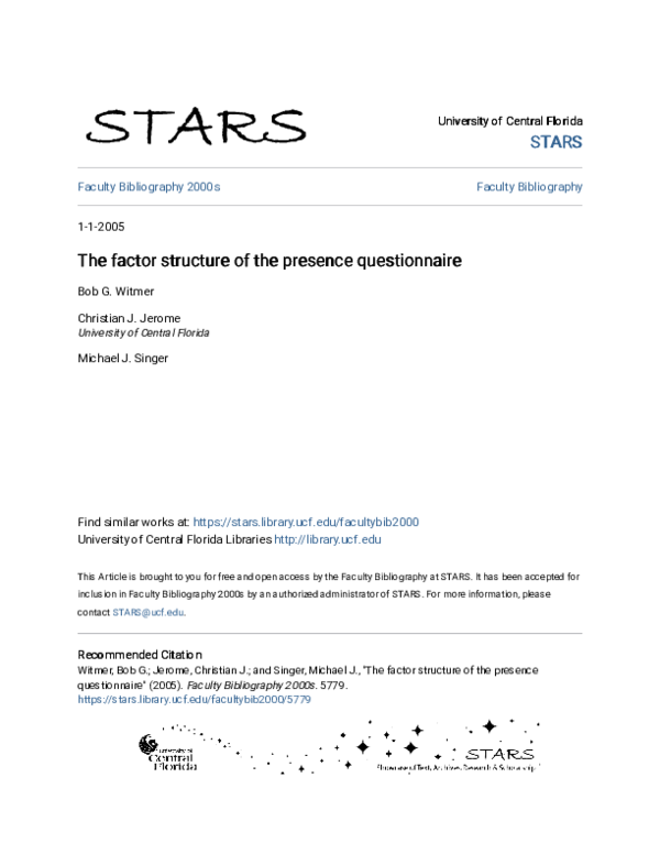 (PDF) The Factor Structure of the Presence Questionnaire