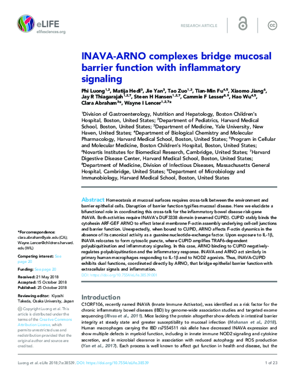 (PDF) INAVA-ARNO complexes bridge mucosal barrier function with ...