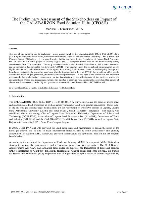 (PDF) The Preliminary Assessment of the Stakeholders on Impact of the ...