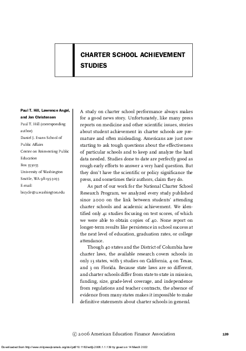 (PDF) Charter School Achievement Studies