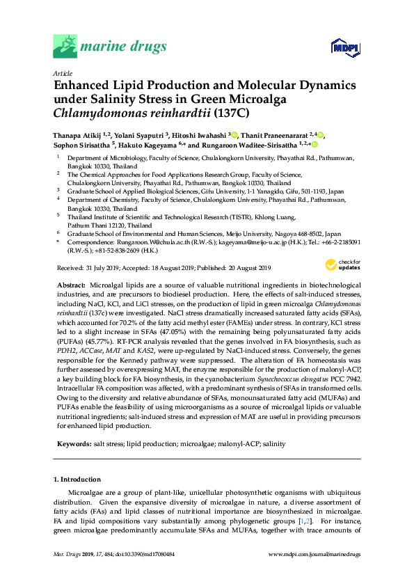 (PDF) Enhanced Lipid Production and Molecular Dynamics under Salinity Stress in Green Microalga ...
