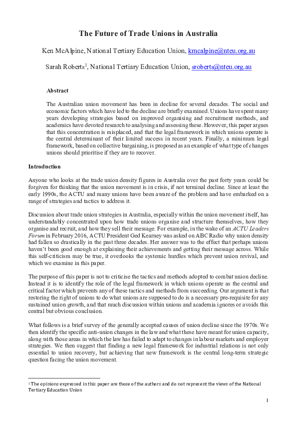 (PDF) The Future of Trade Unions in Australia