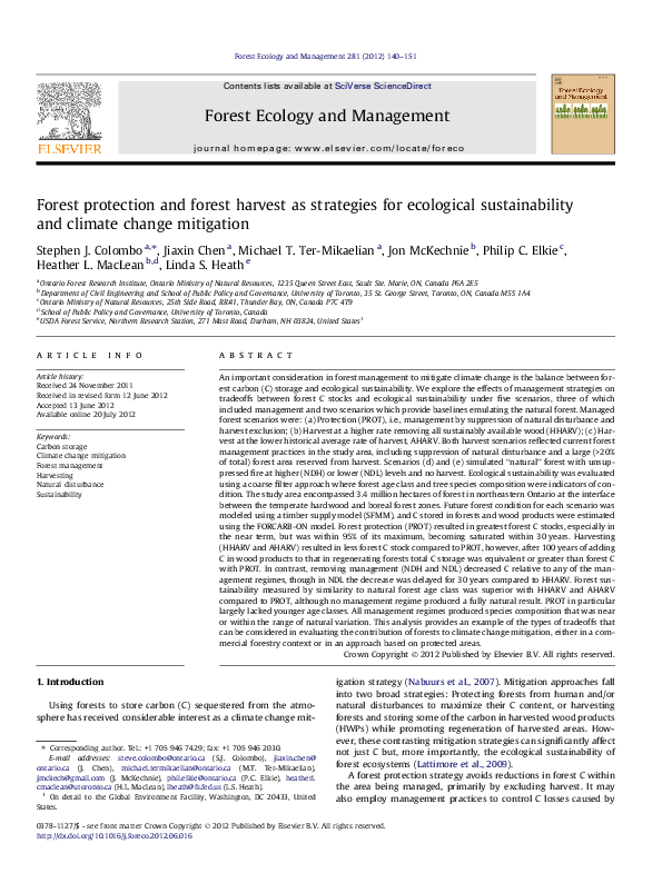 (PDF) Forest protection and forest harvest as strategies for ecological ...