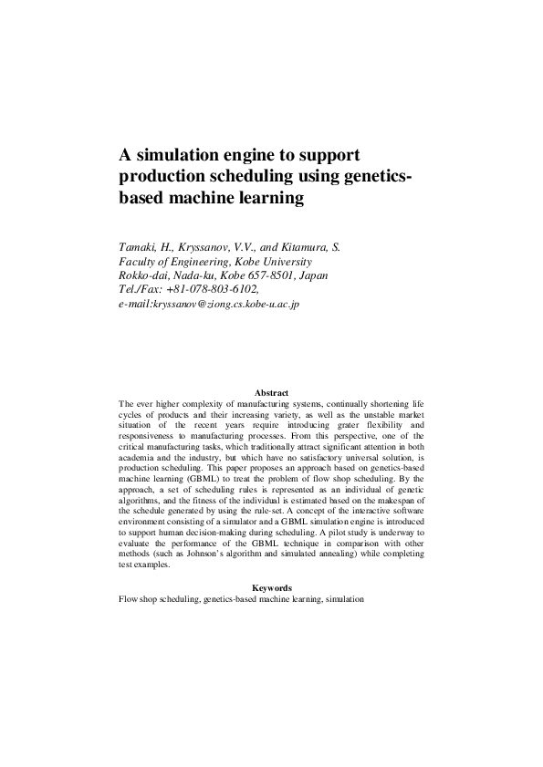 Pdf A Simulation Engine To Support Production Scheduling Using Genetics Based Machine Learning