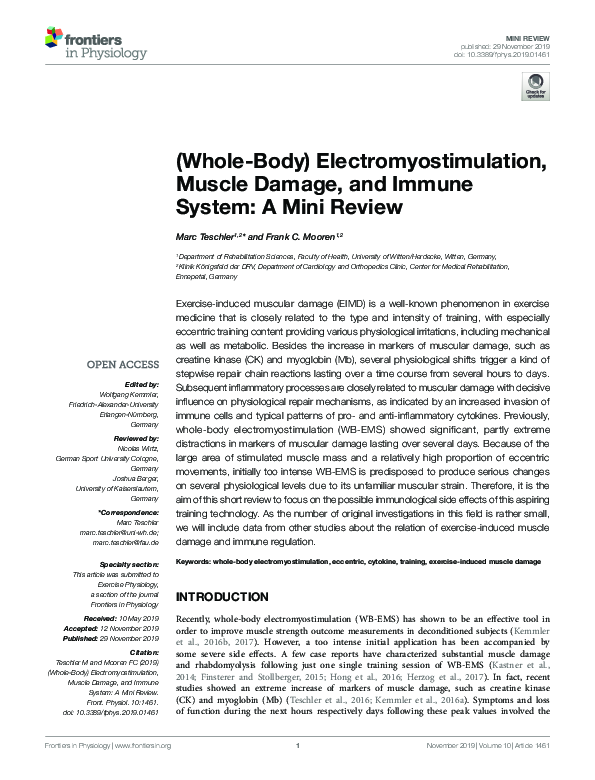 (PDF) (Whole-Body) Electromyostimulation, Muscle Damage, and Immune System: A Mini Review
