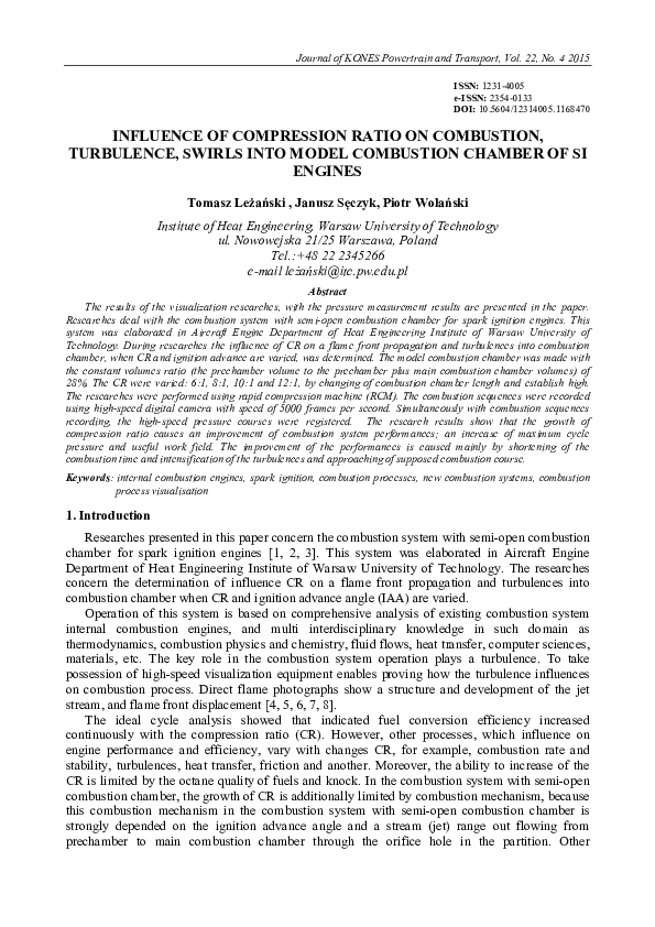 (PDF) Influence of Compression Ratio on Combustion, Turbulence, Swirls ...