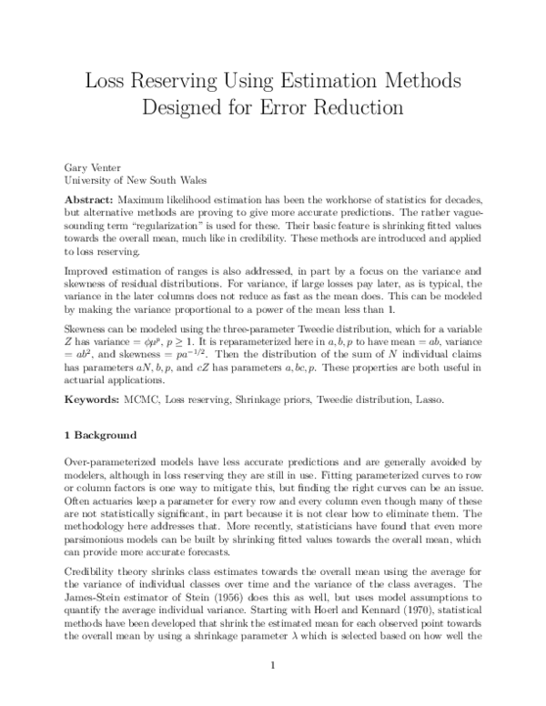 (PDF) Loss Reserving Using Estimation Methods Designed for Error Reduction